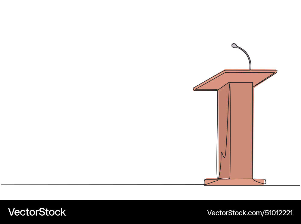 Single one line drawing podium with microphone Vector Image