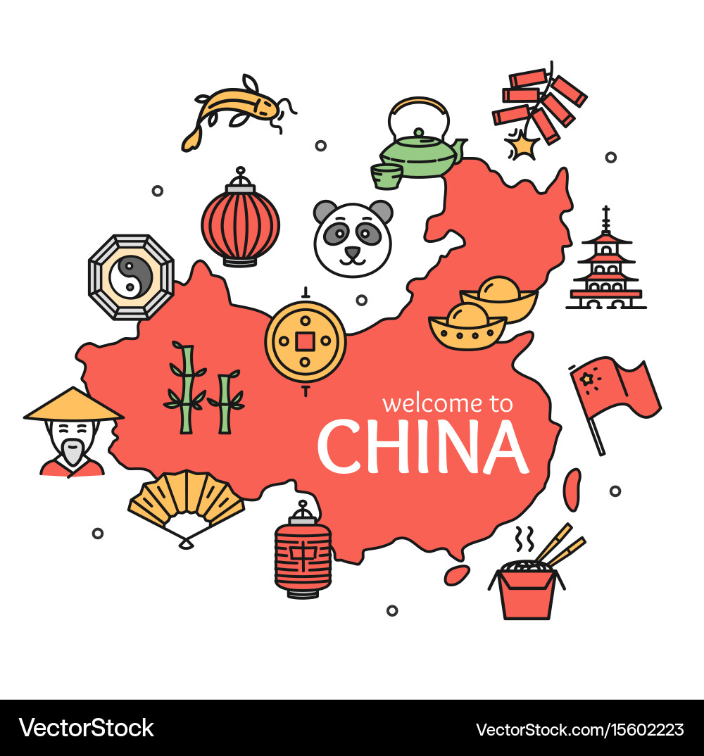 China design template line icon welcome concept Vector Image