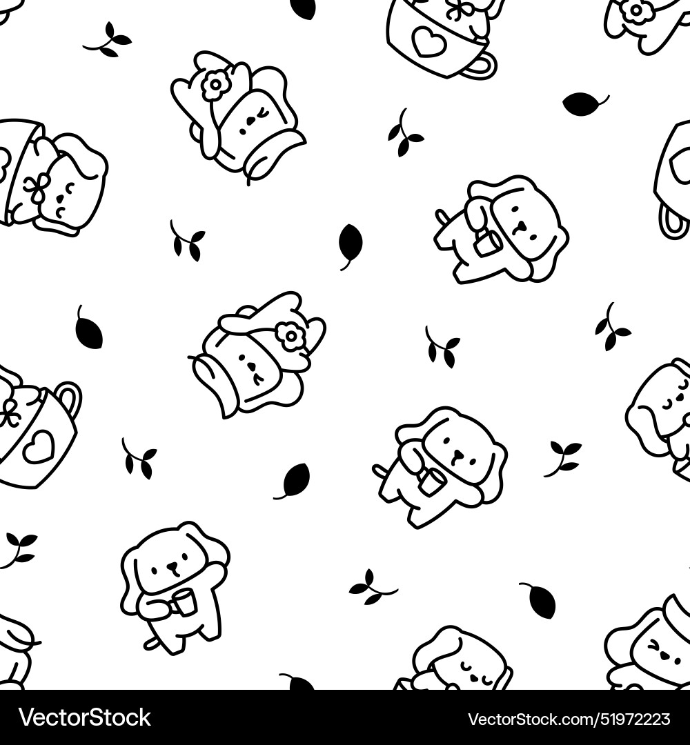 Cute kawaii little dog seamless pattern coloring Vector Image