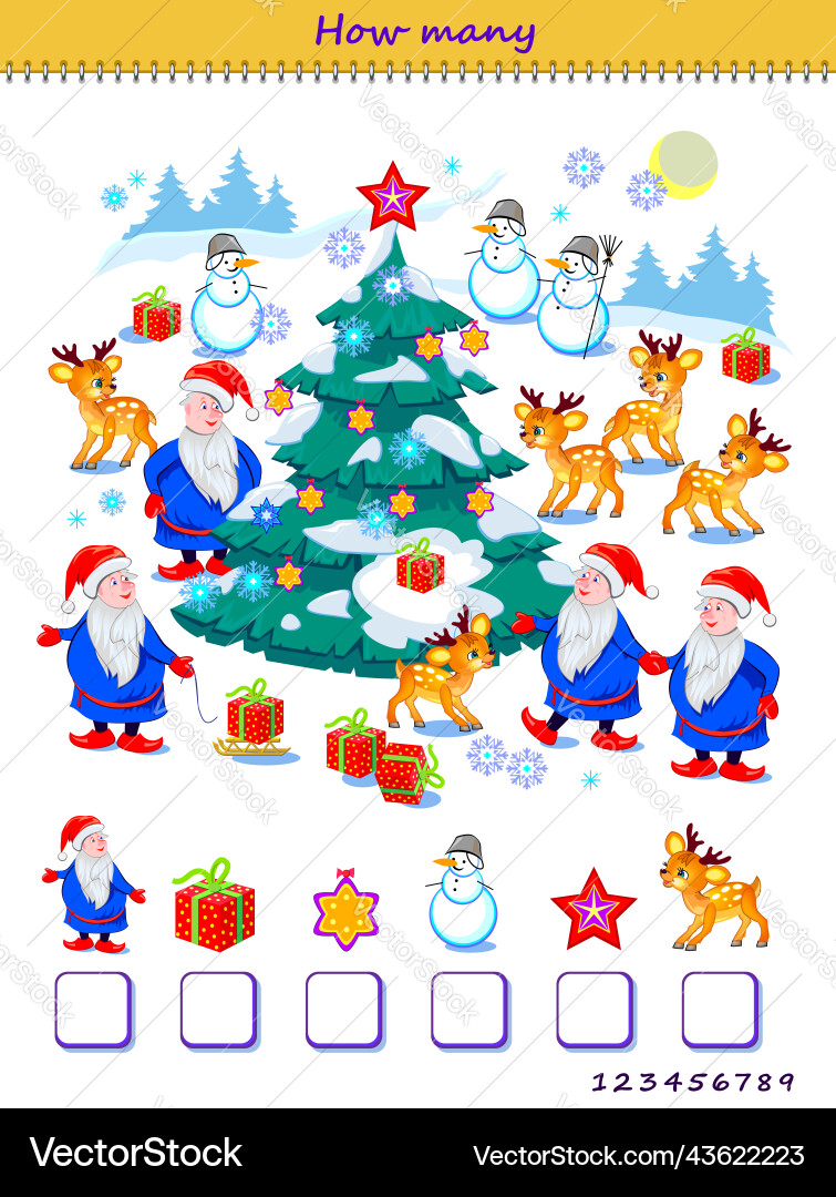 Educational page for little children how many Vector Image