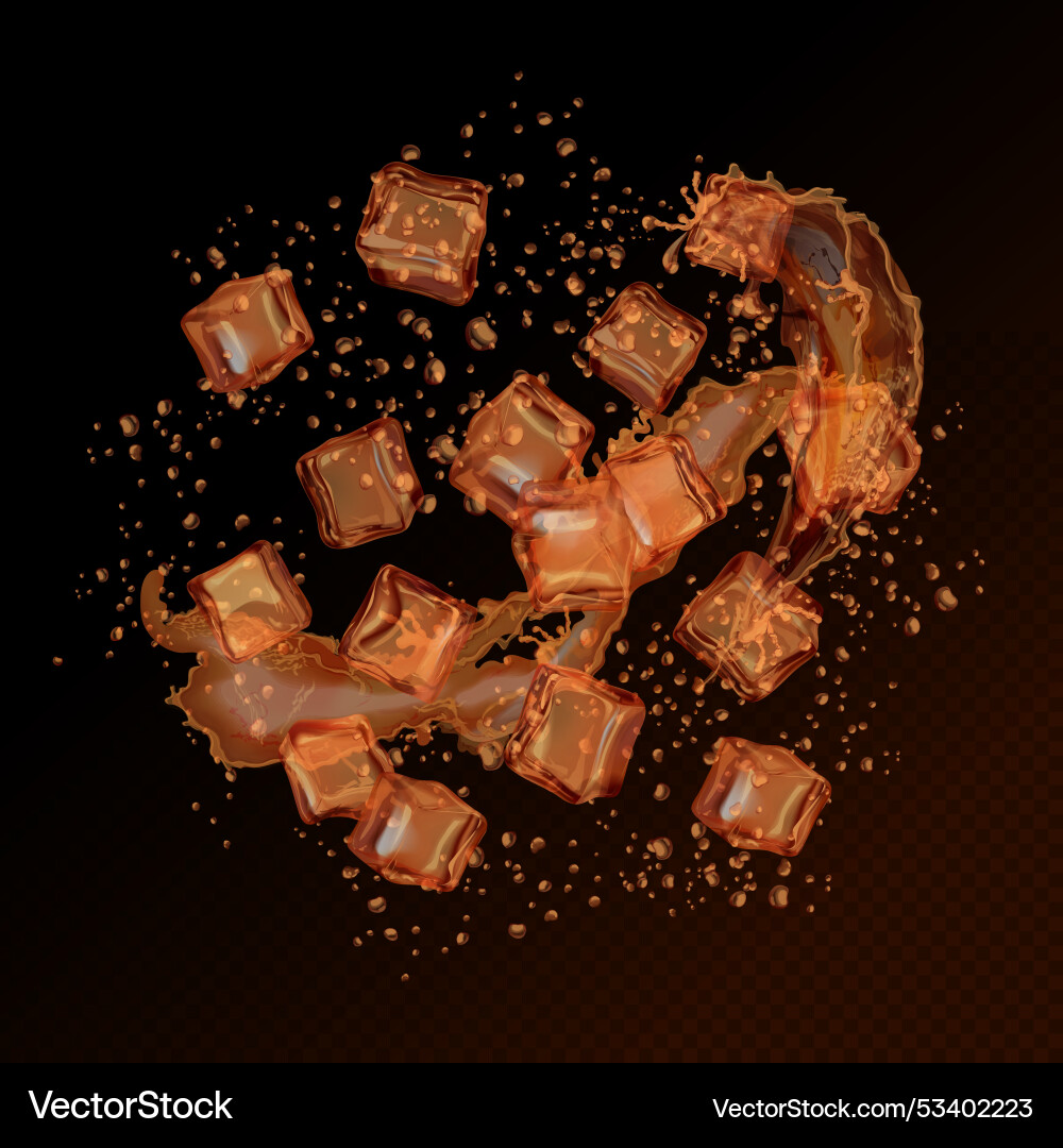 Ice cubes whiskey iced cube bubbles in whisky Vector Image