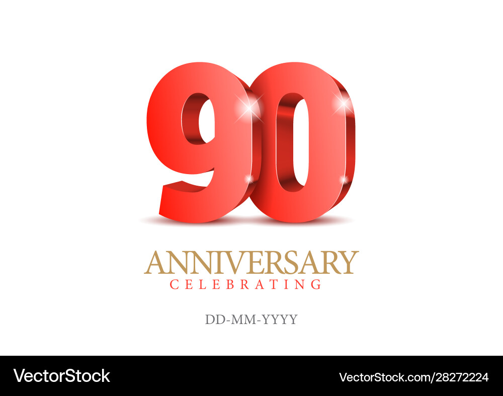 Anniversary 90 red 3d numbers Royalty Free Vector Image