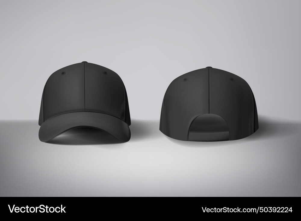 Black baseball caps mock up in gray background Vector Image