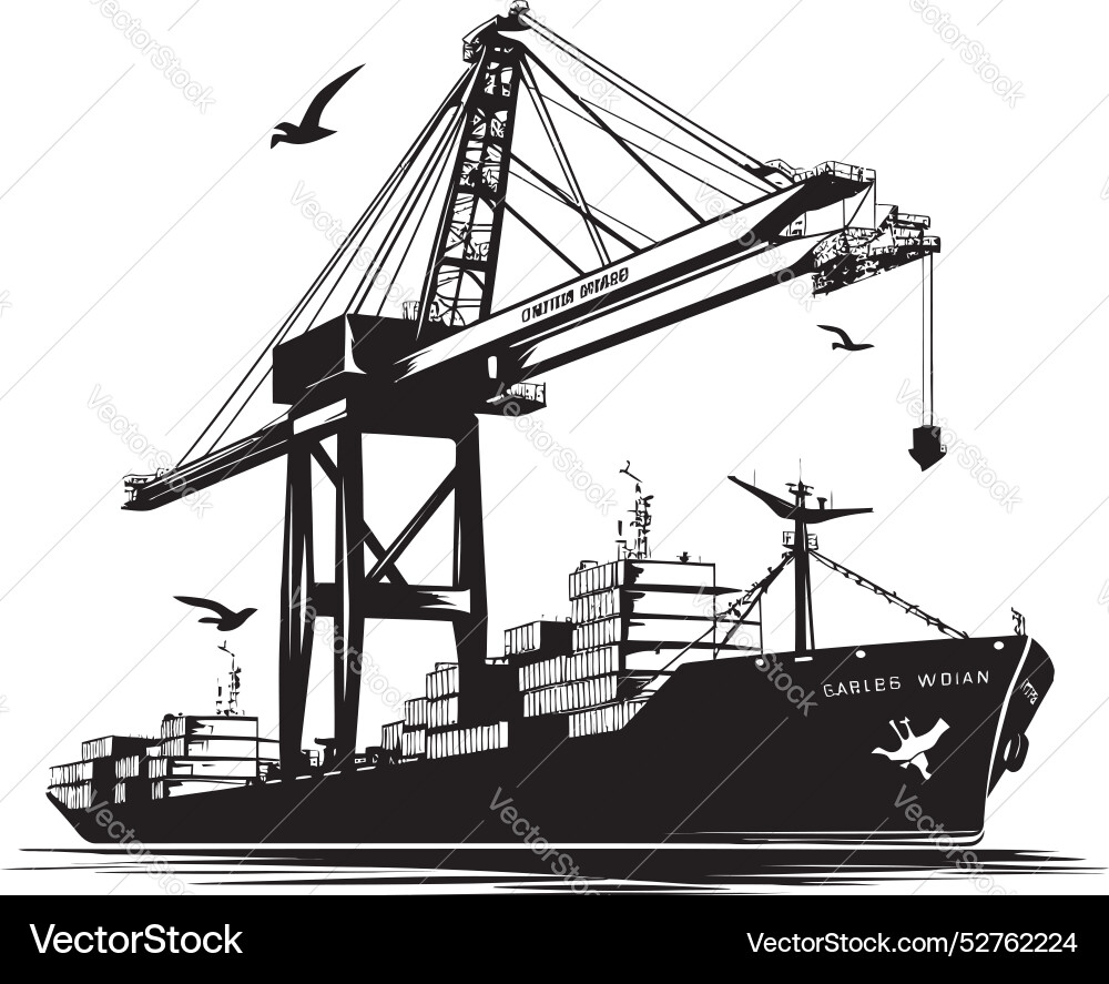 Crane port logistics cargo ship emblem industrial Vector Image