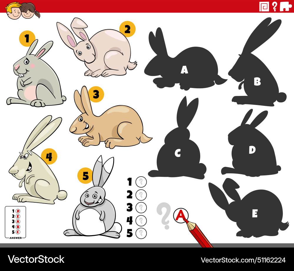 Finding shadows game with cartoon rabbits animal Vector Image