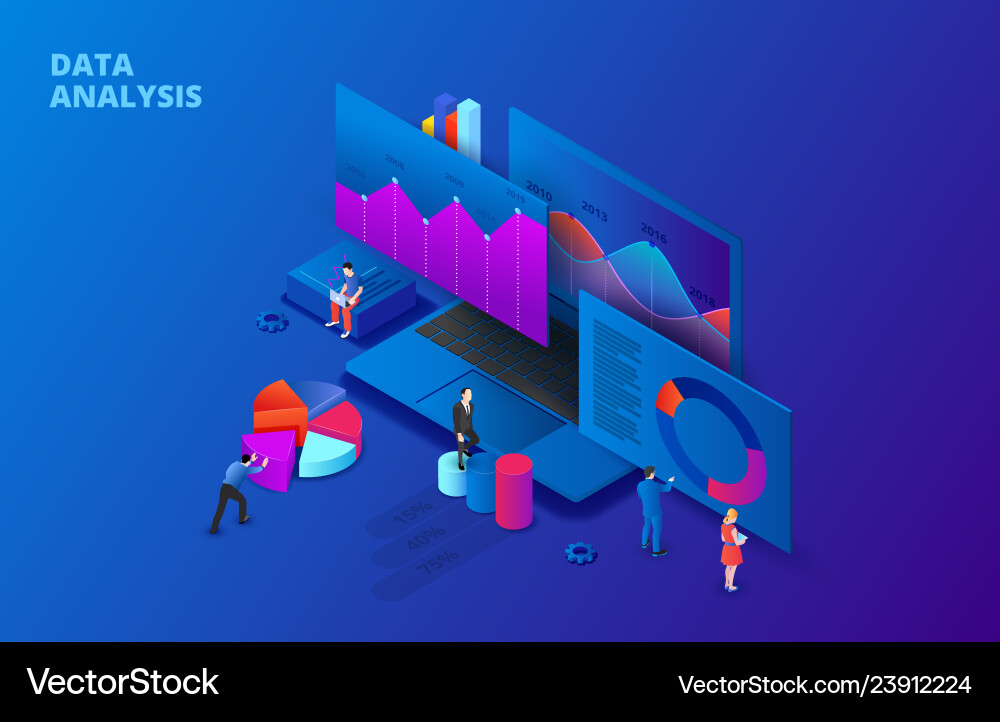 Isometric data analysis Royalty Free Vector Image
