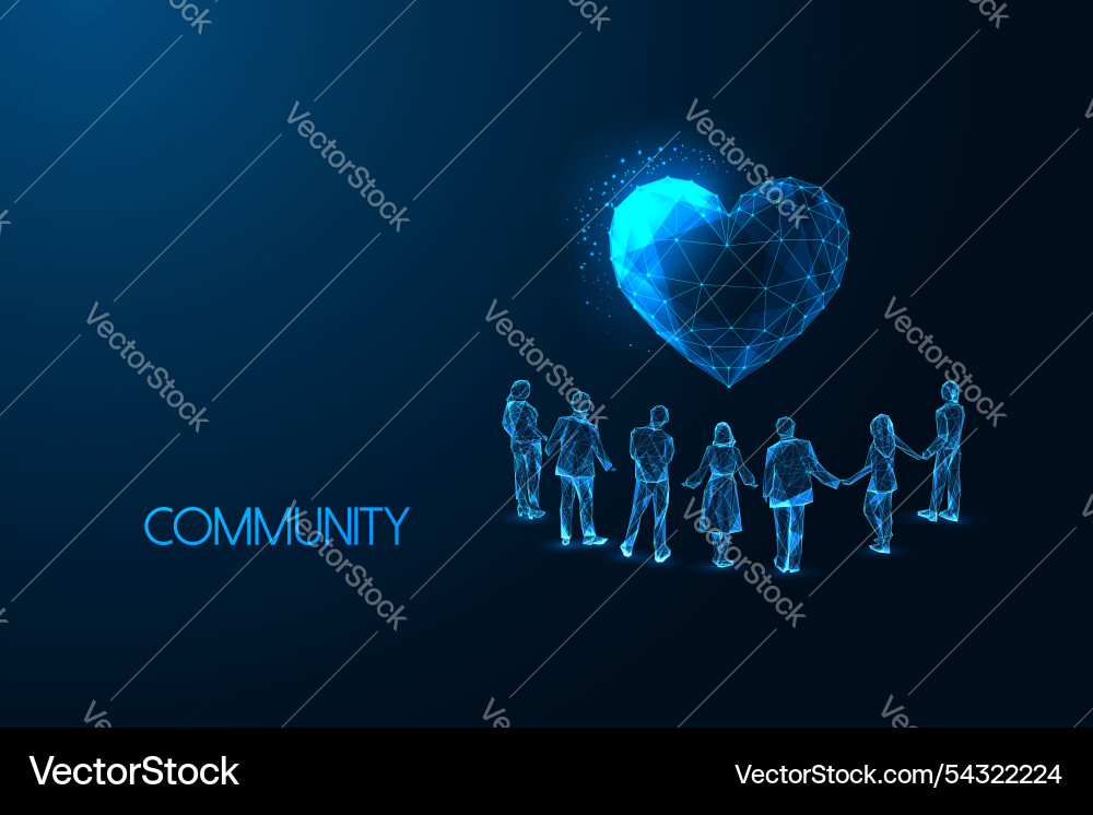 People stand in circle around glowing heart Vector Image
