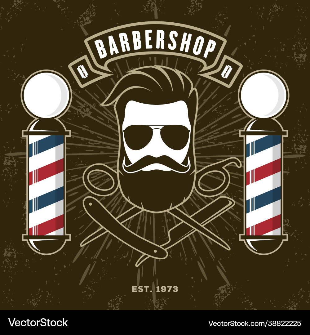 Barber shop poster template with pole Royalty Free Vector