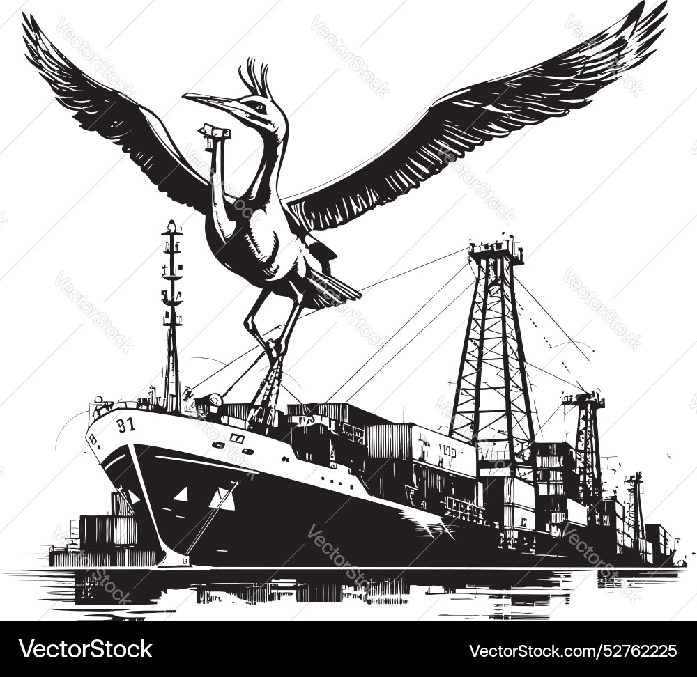 Industrial shipyard crane loading logo design Vector Image