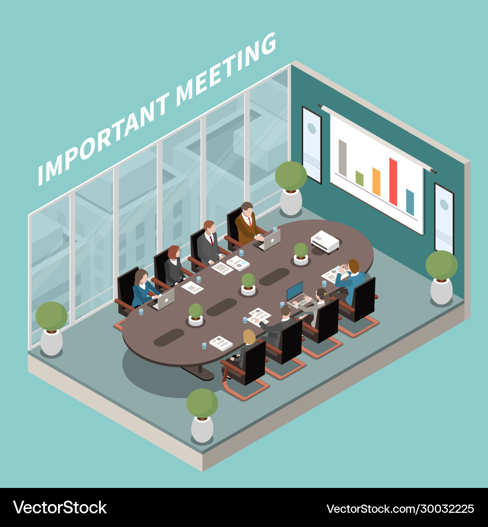 Meeting room isometric composition Royalty Free Vector Image