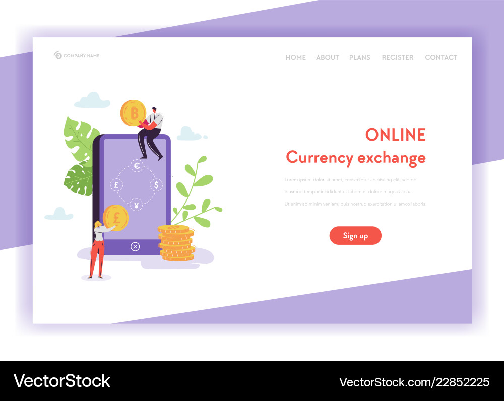 Mobile currency exchange landing page template Vector Image