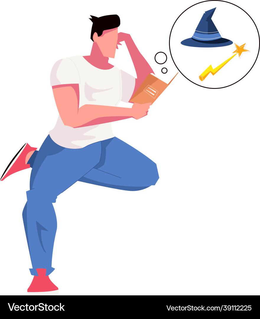 Reading magic book composition Royalty Free Vector Image