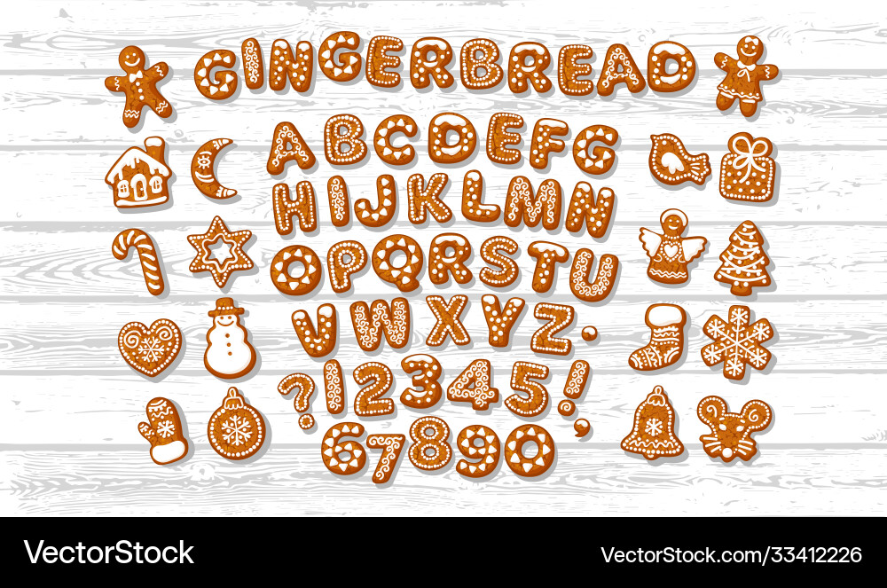 Christmas and new year gingerbread alphabet Vector Image