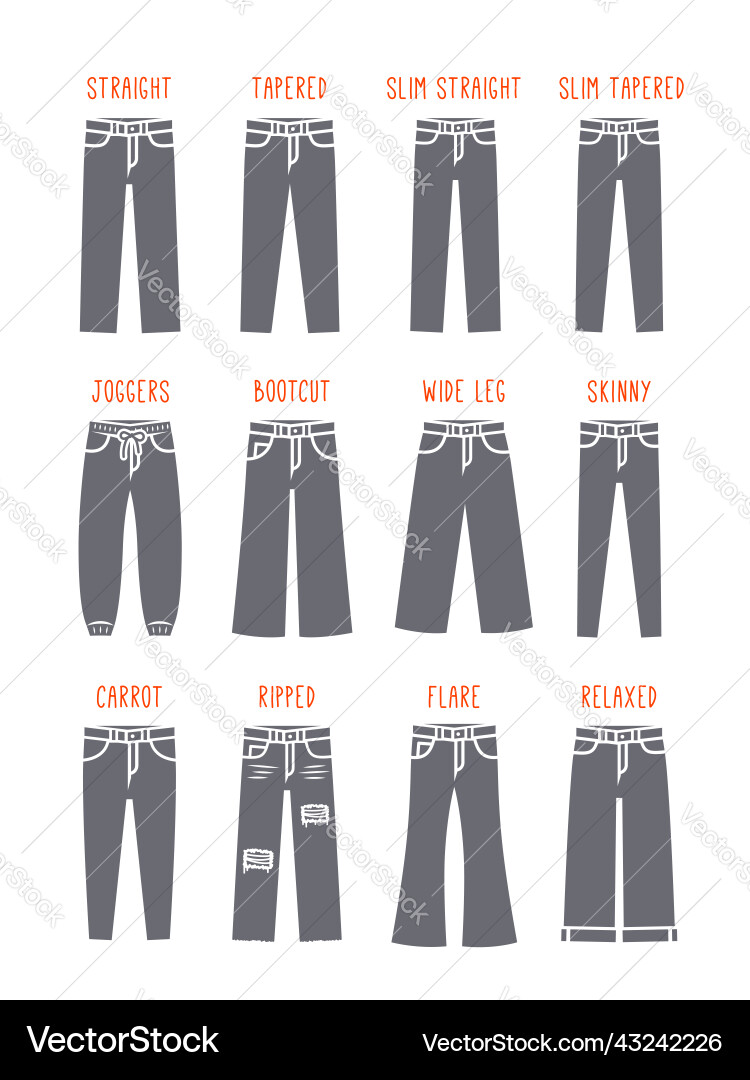 Men's Jeans Styles - Fit Guide Royalty Free Vector Image