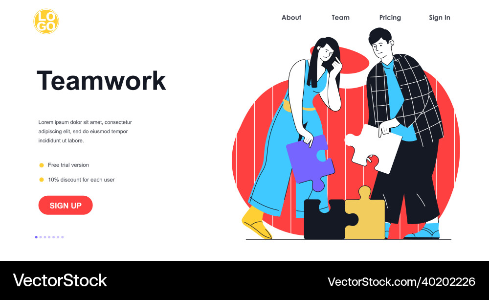 Teamwork web banner concept man and woman Vector Image Teamwork web banner concept man and woman Vector Image