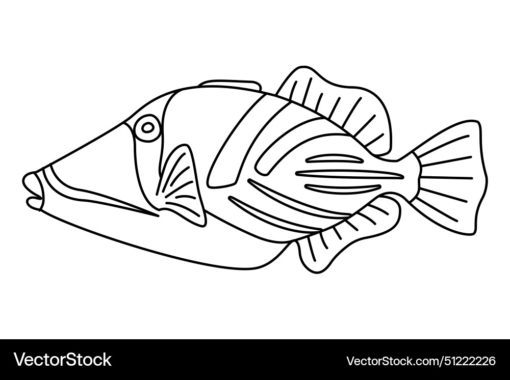 Tropical fish hand drawn line art coloring page Vector Image