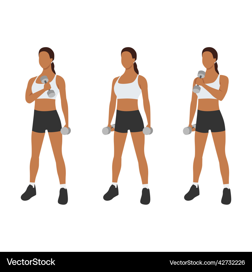 Woman doing standing cross chest curl exercise Vector Image