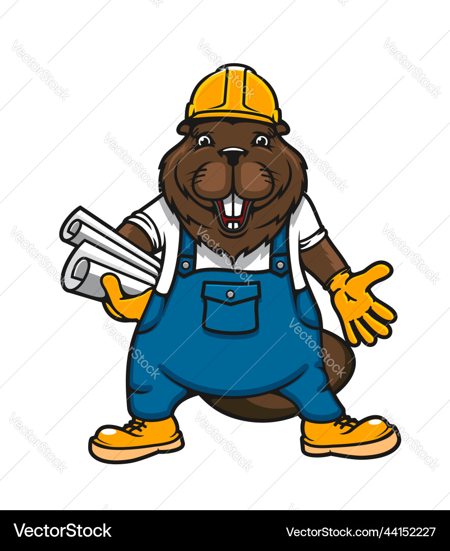 Cartoon Beaver Construction Worker Royalty Free Vector Image