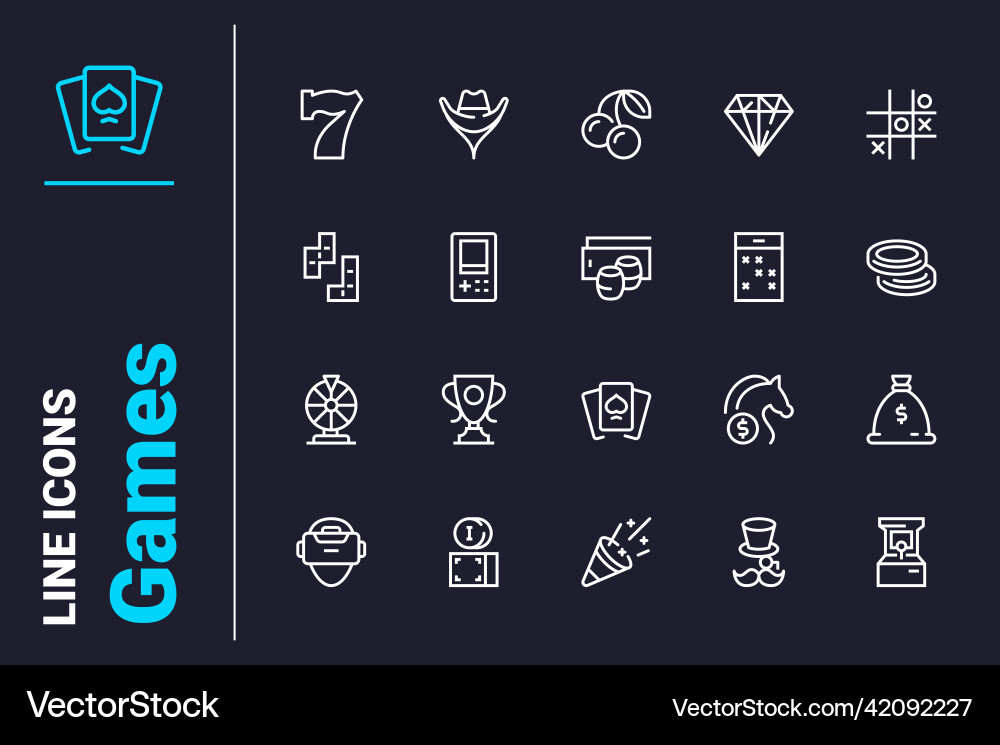 Games for fun pastime icons set Royalty Free Vector Image