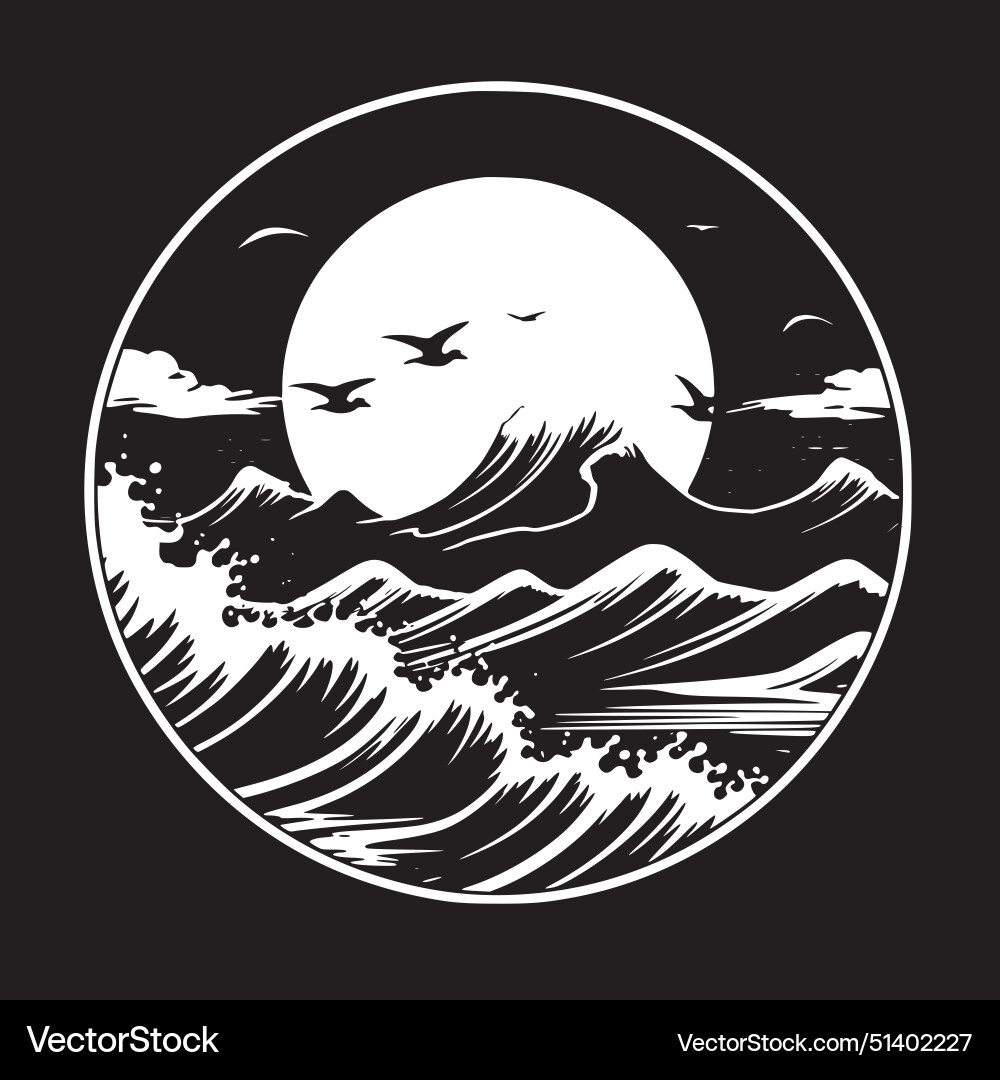Ocean - black and white Royalty Free Vector Image
