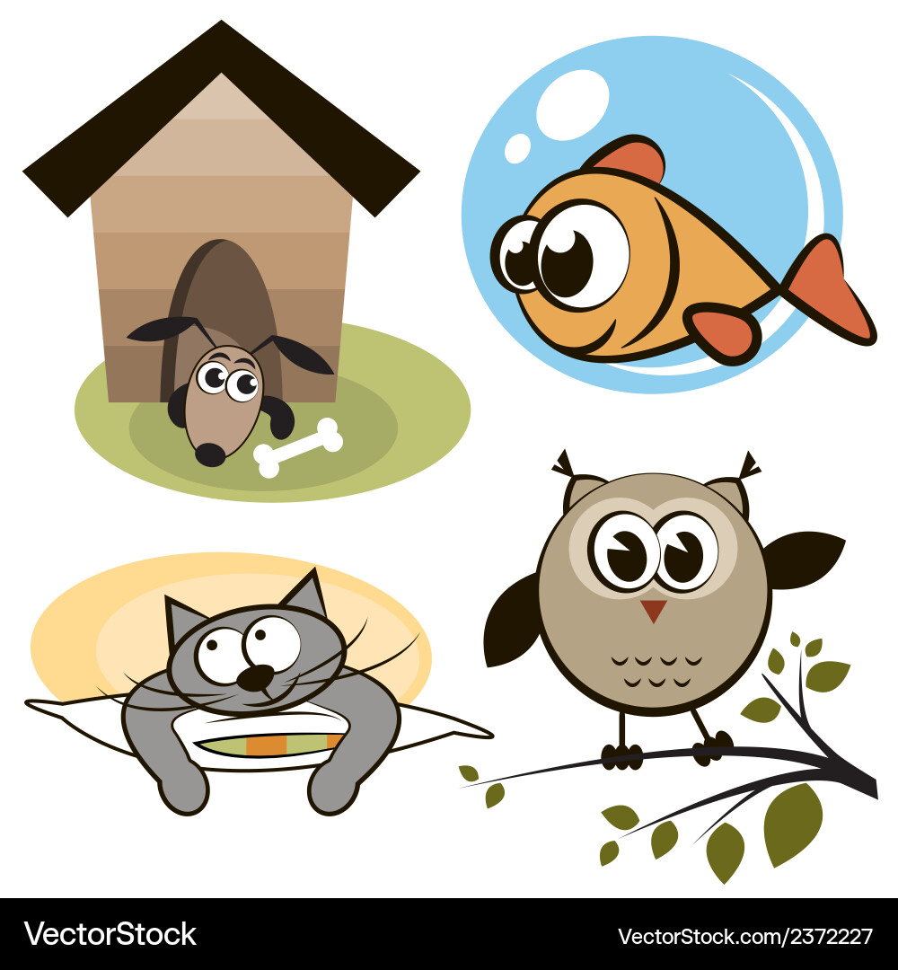 Owl fish cat and dog Royalty Free Vector Image