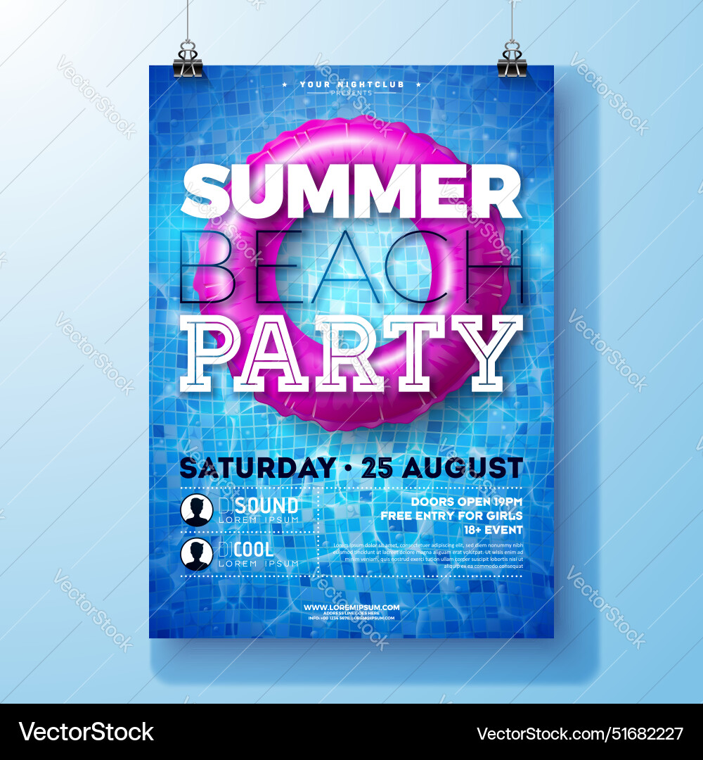 Summer Beach Party Flyer Design Template Vector Image