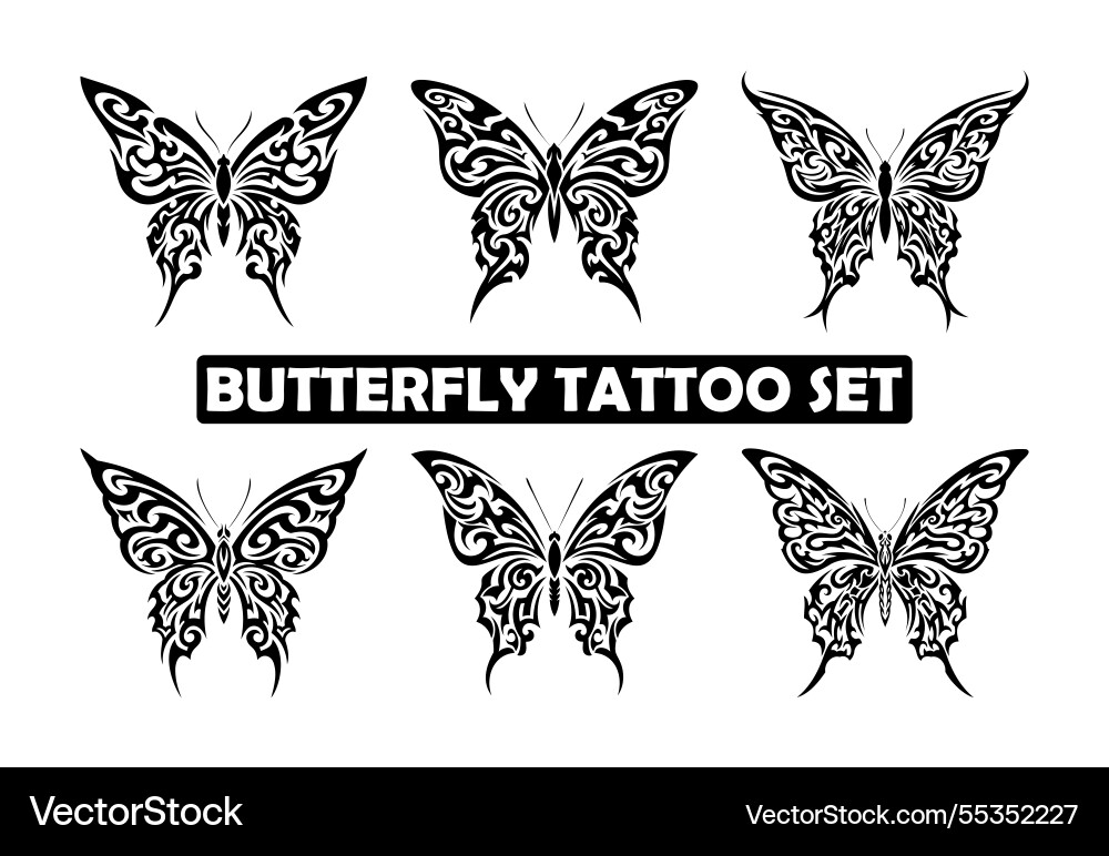Tribal butterfly tattoo set Royalty Free Vector Image