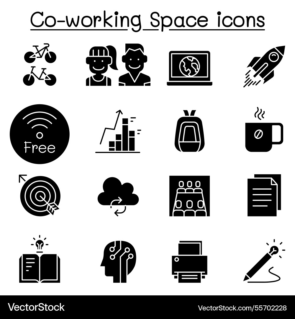 Co-working space icon set in glyph style Vector Image
