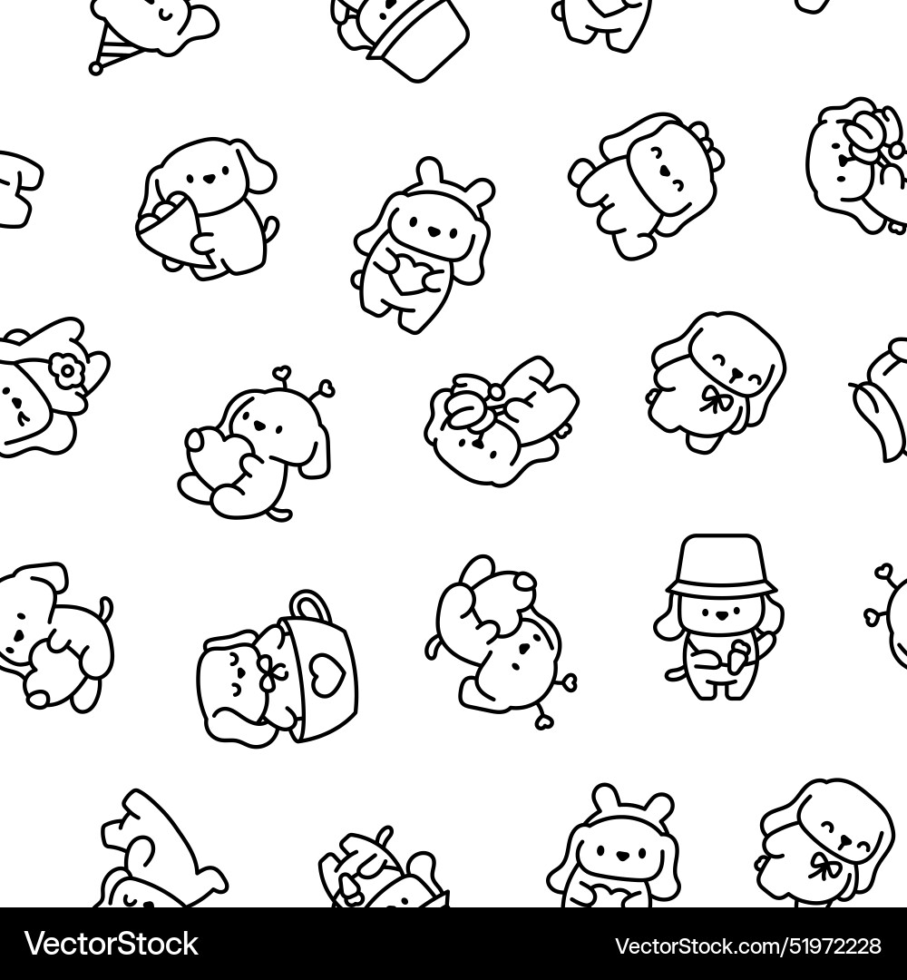 Cute kawaii little dog seamless pattern coloring Vector Image