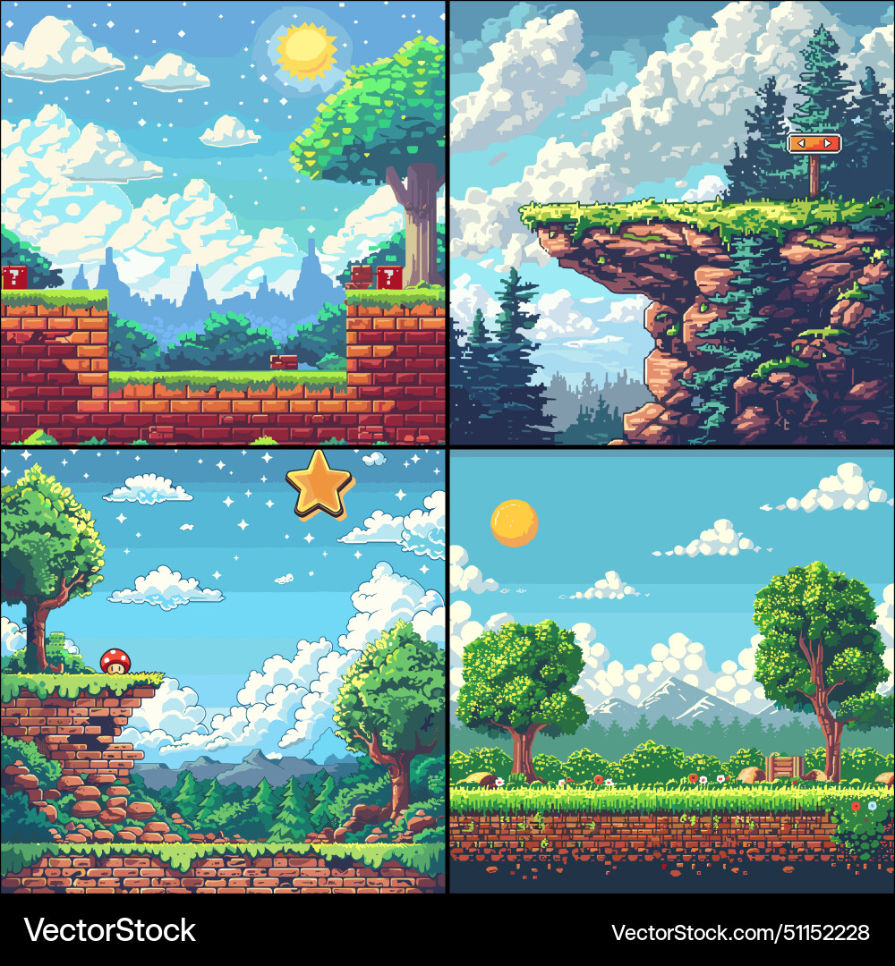 Game landscape pixel art 8 Royalty Free Vector Image