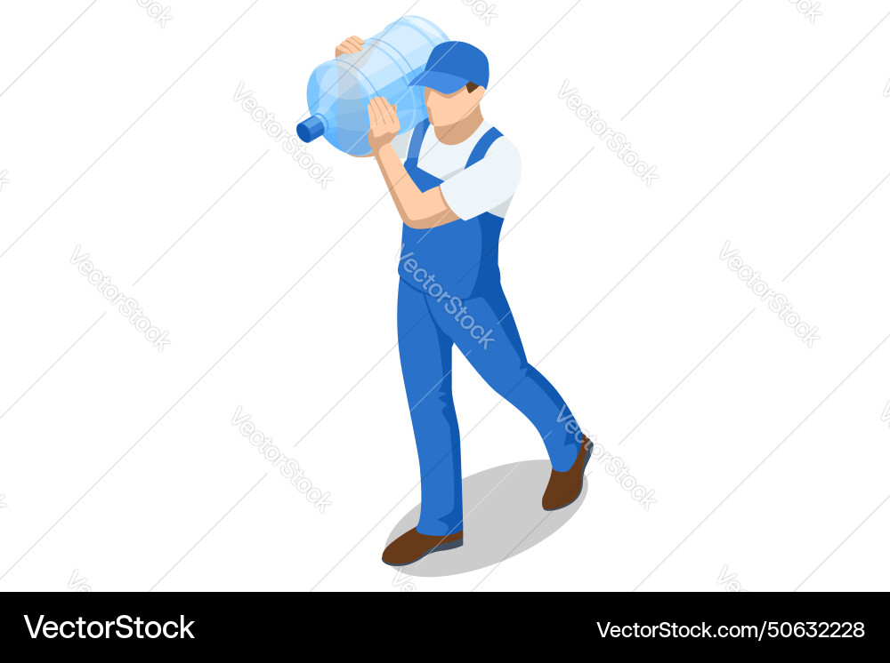 Isometric water delivery man an employee Vector Image