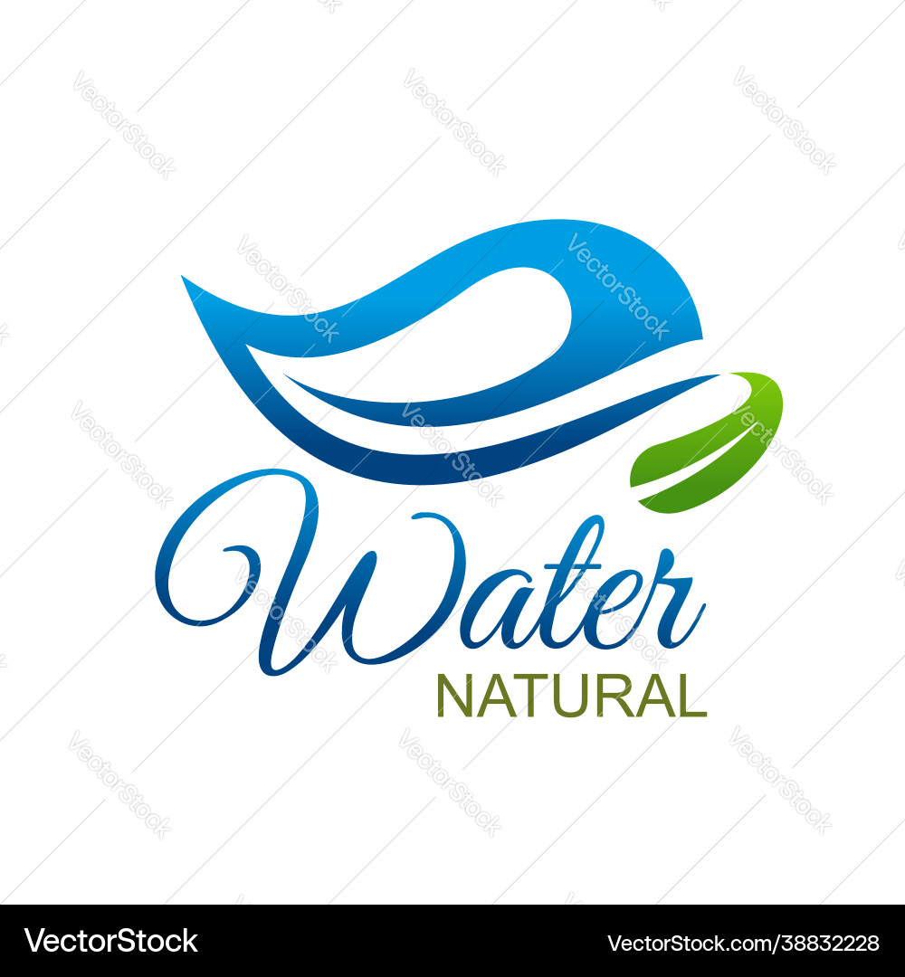 Natural water icon mineral wave drop green leaf Vector Image