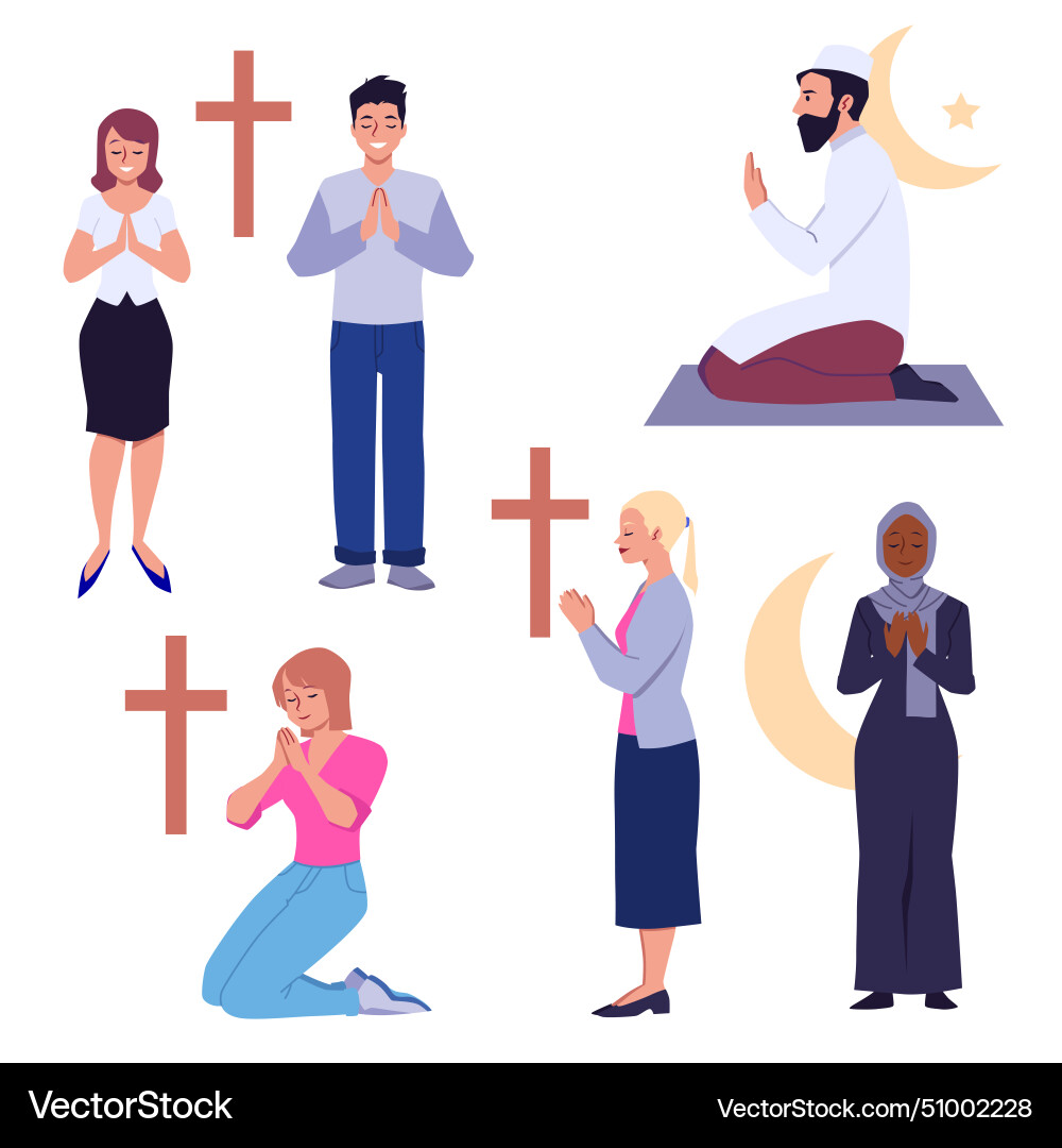 Prayers of various religions explore holy Vector Image