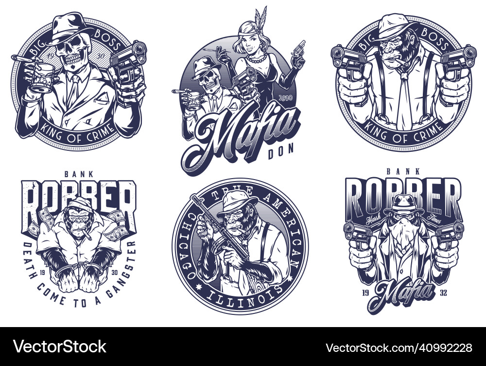 Set of mafia round-shaped emblems Royalty Free Vector Image