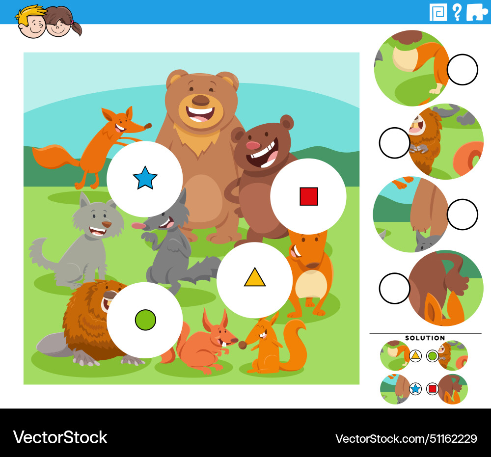 Match the pieces activity with cartoon wild Vector Image