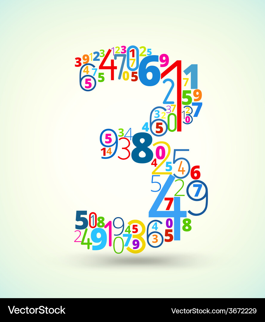 Number 3 colored font from numbers Royalty Free Vector Image