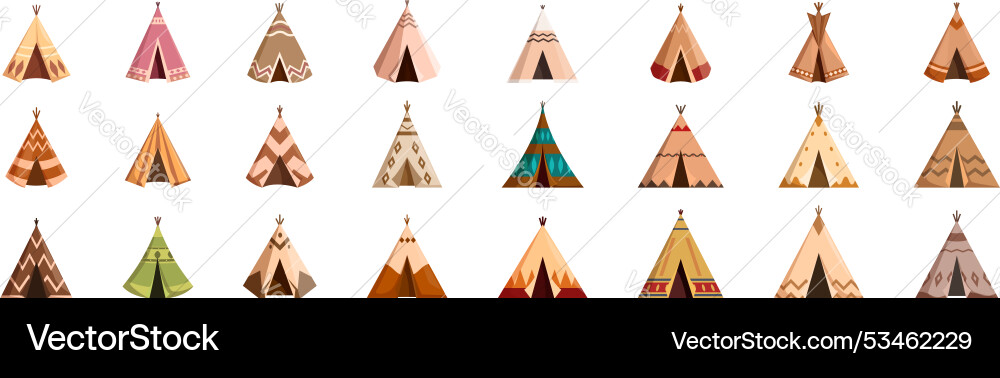 Teepee tent icons set of different native Vector Image