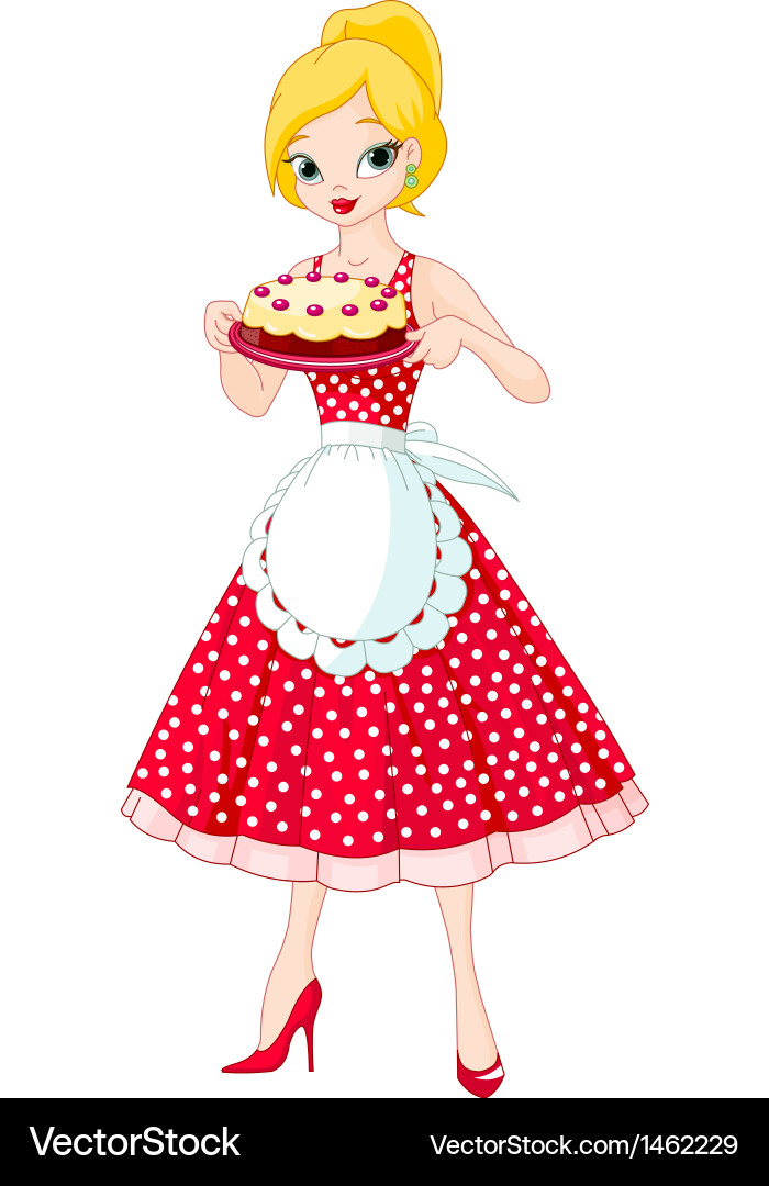 Young woman serving cake Royalty Free Vector Image