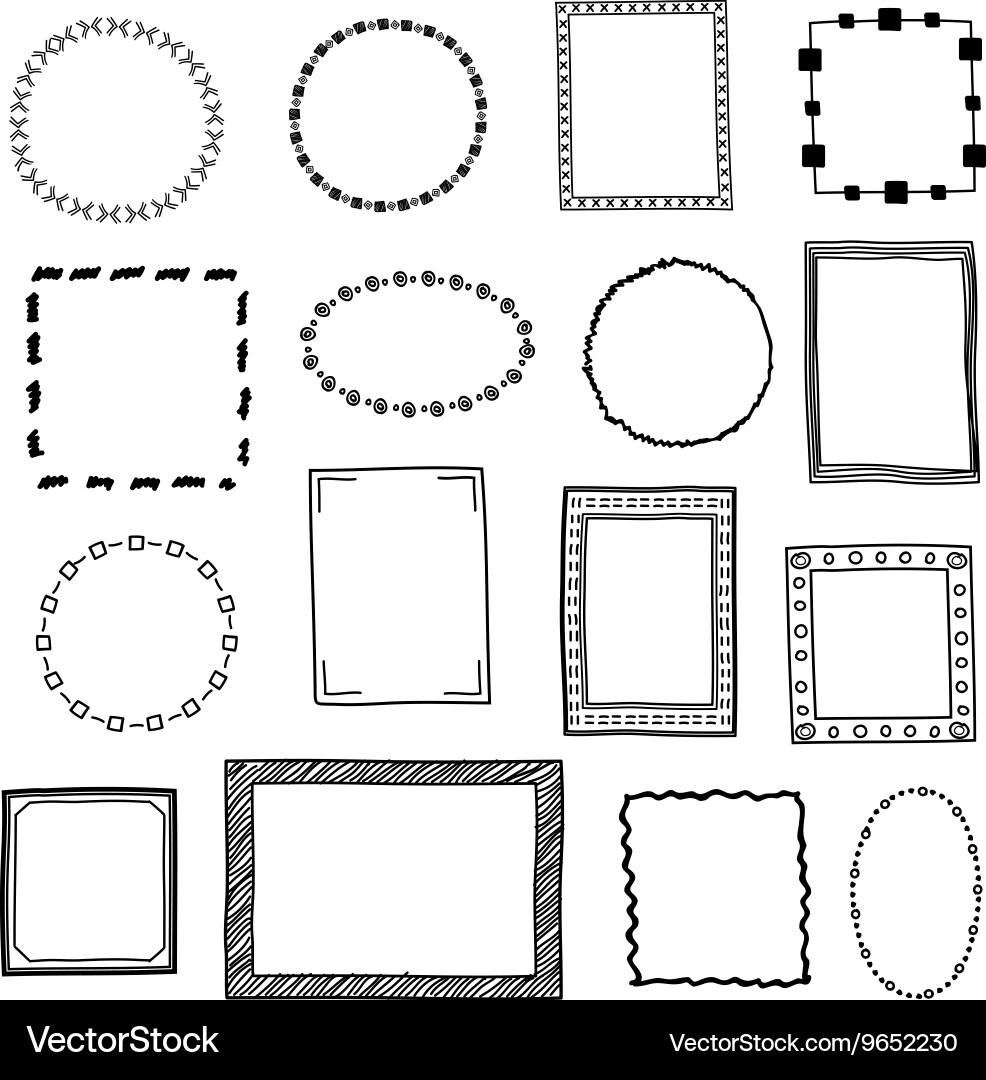 Hand drawn doodle frames borders set Royalty Free Vector