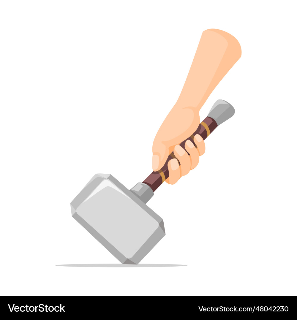 Hand hold thor hammer symbol cartoon Royalty Free Vector