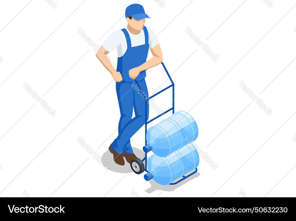 Isometric water delivery man an employee Vector Image