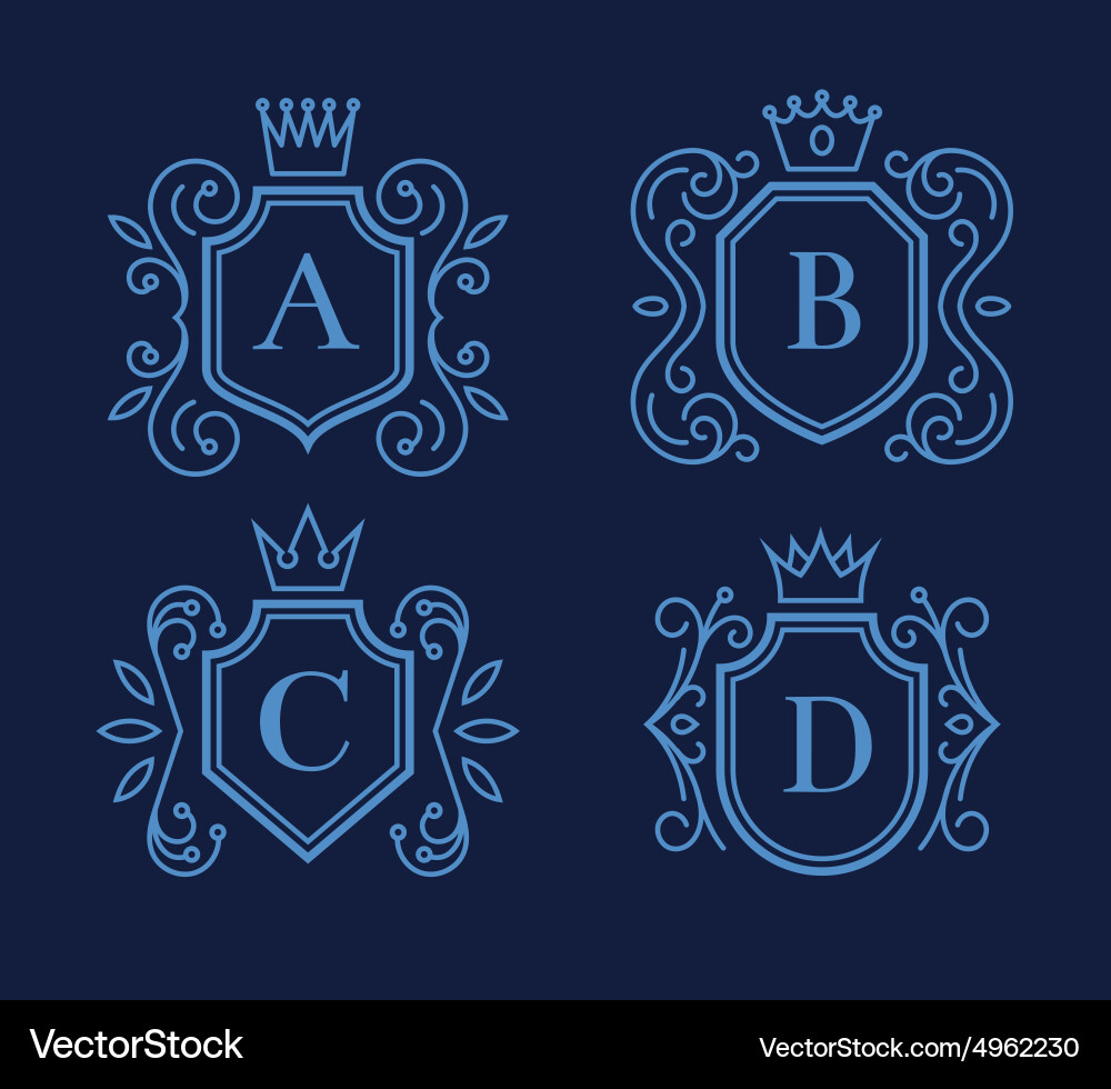 Logo or monogram design with shields and crowns Vector Image