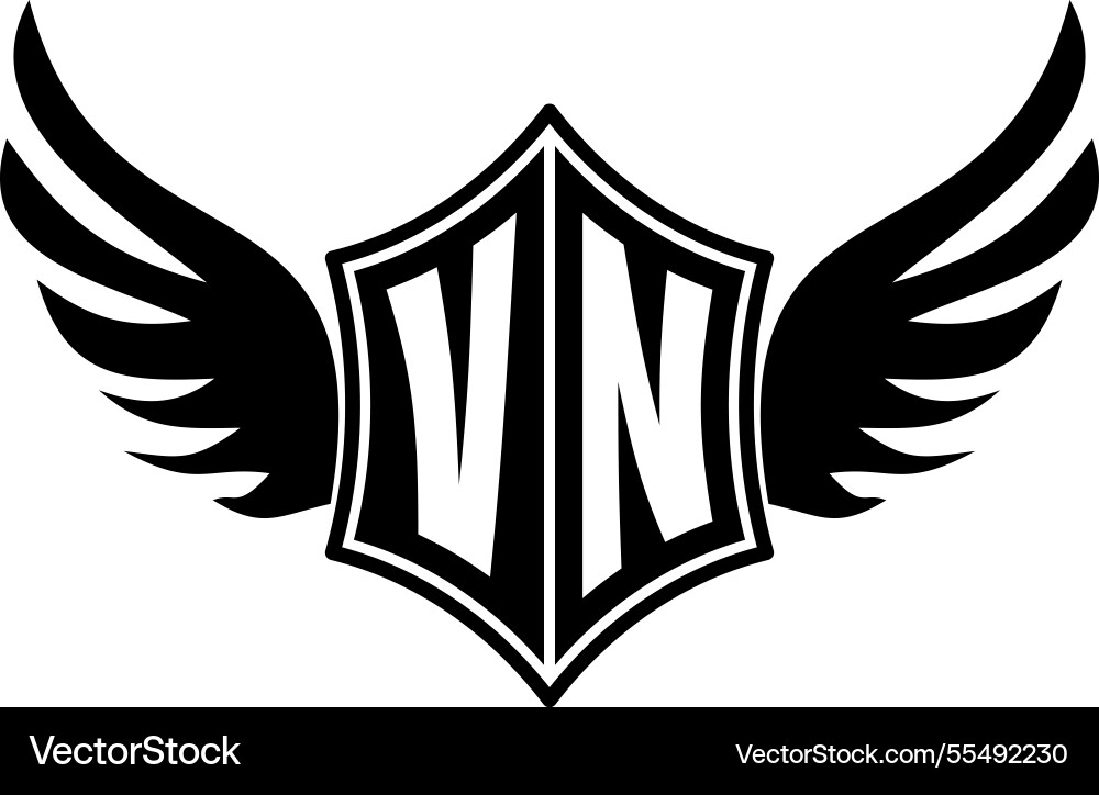 Vn logo emblem with winged and shield template Vector Image