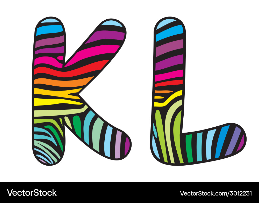 Background skin zebra shaped letter k l Royalty Free Vector