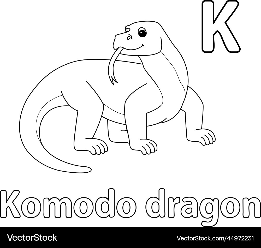 Komodo dragon alphabet abc isolated coloring k Vector Image