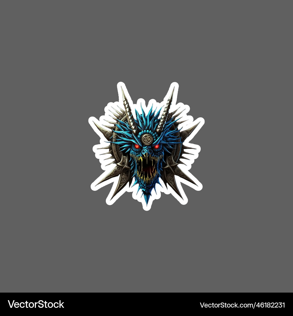 Spiked face monster sticker Royalty Free Vector Image