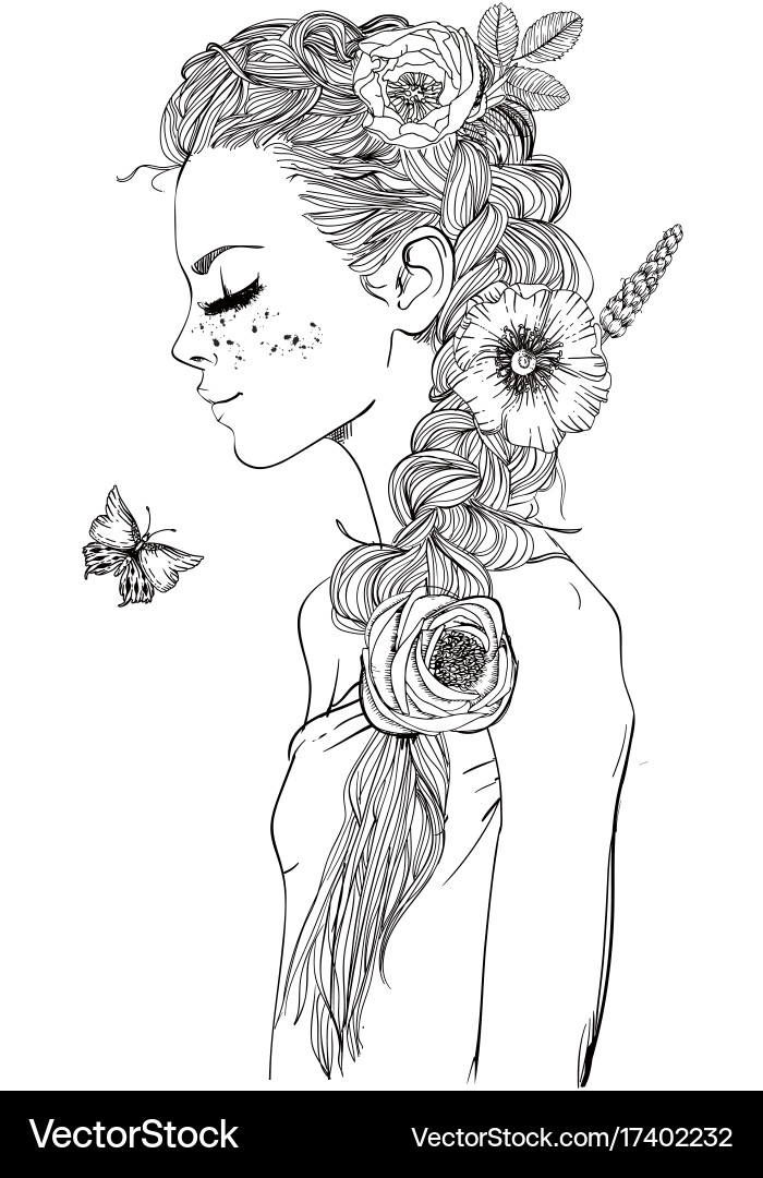 Beautiful girl with flowers Royalty Free Vector Image