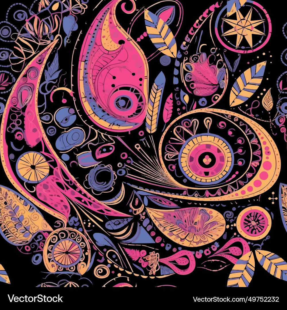 Bright paisley doodle lines abstract shapes Vector Image
