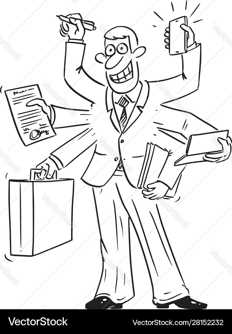 Busy Businessman Multitasking Royalty Free Vector Image