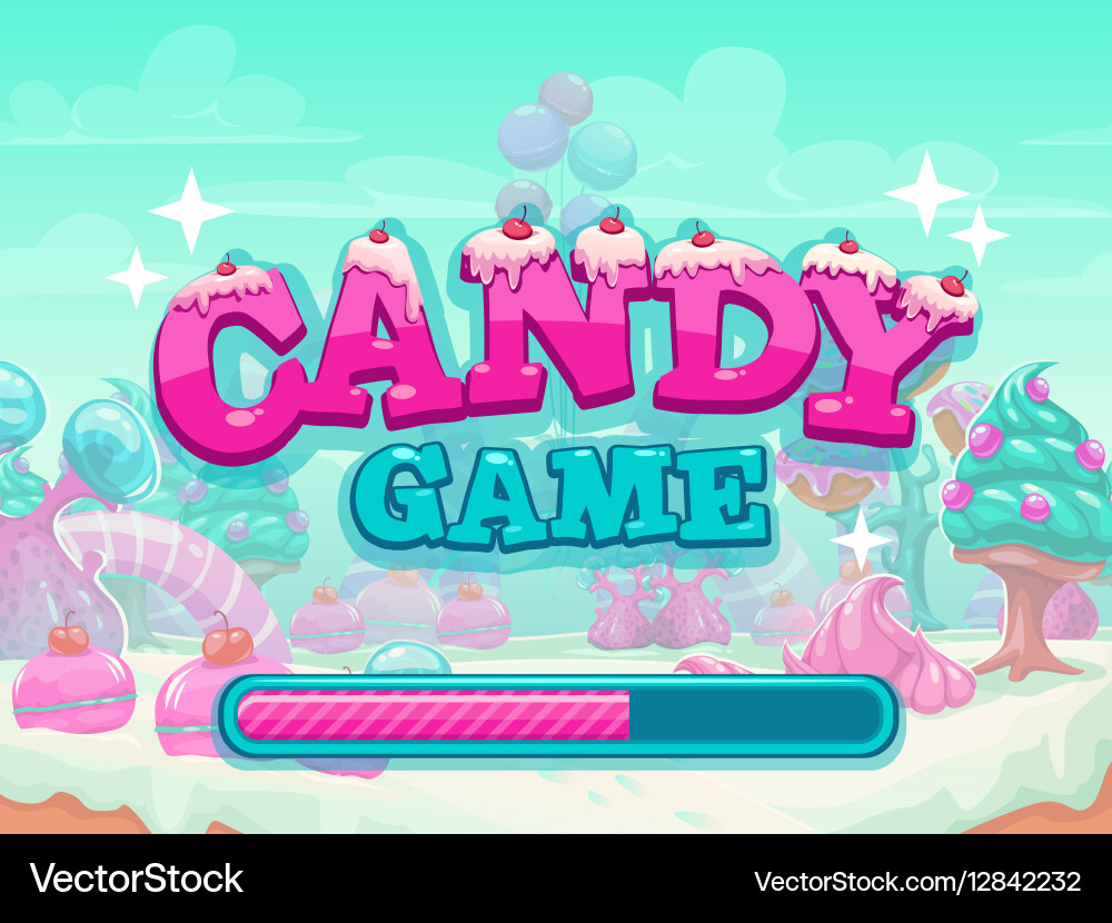 Candy game title loading screen Royalty Free Vector Image